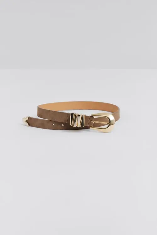 MALINA Azelia Buckle Leather Belt - Taupe