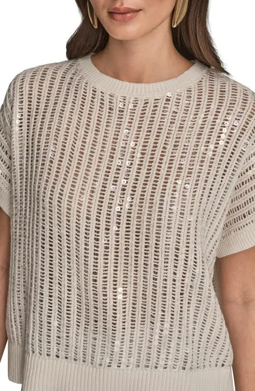 Donna Karan New York Sequin Open Stitch Sweater - Cream