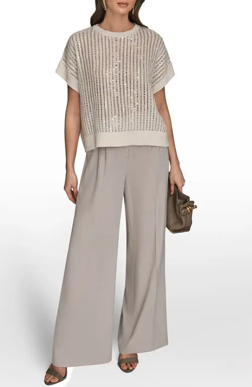 Donna Karan New York Sequin Open Stitch Sweater - Cream