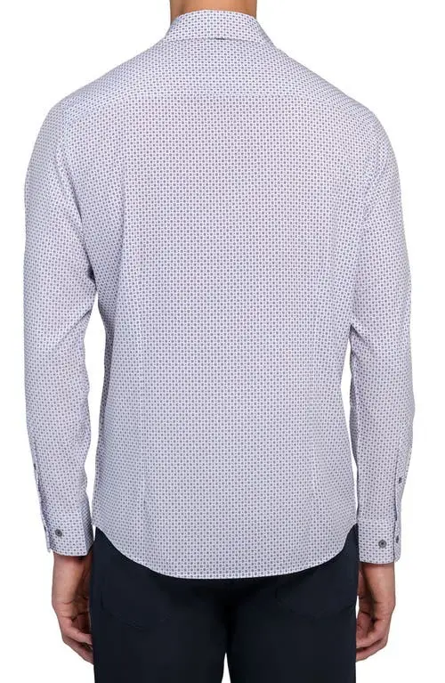 W.R.K Slim Fit Neat Medallion Print Performance Button-up Shirt - White/red