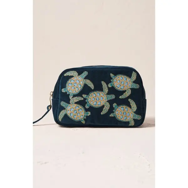 ELIZABETH SCARLETT Turtle Conservation Velvet Makeup Bag - Marine Navy