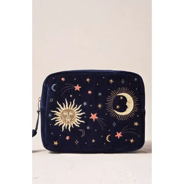 ELIZABETH SCARLETT Celestial Velvet Wash Bag - Navy