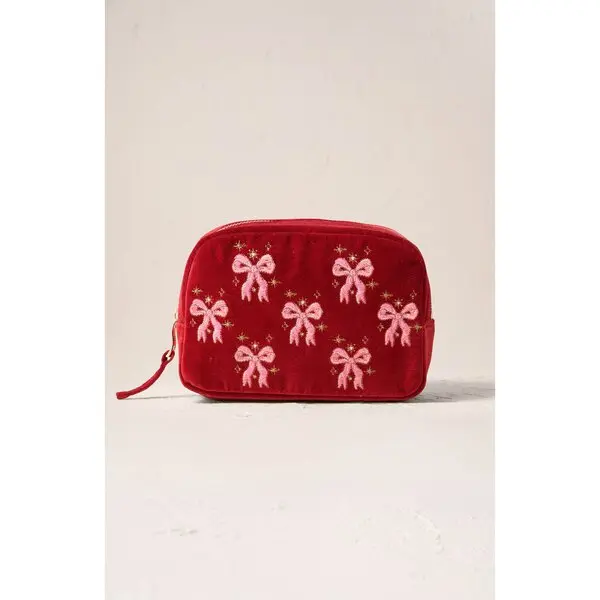 ELIZABETH SCARLETT Dazzling Bows Velvet Makeup Bag - Rouge