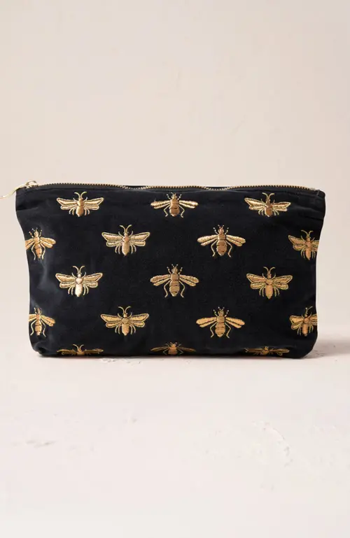 ELIZABETH SCARLETT Honey Bee Velvet Everyday Pouch - Charcoal