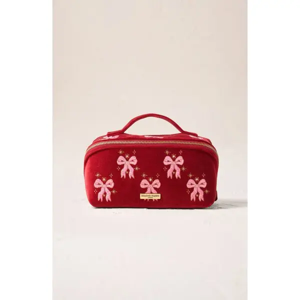 ELIZABETH SCARLETT Dazzling Bows Velvet Open Flat Makeup Bag - Rouge