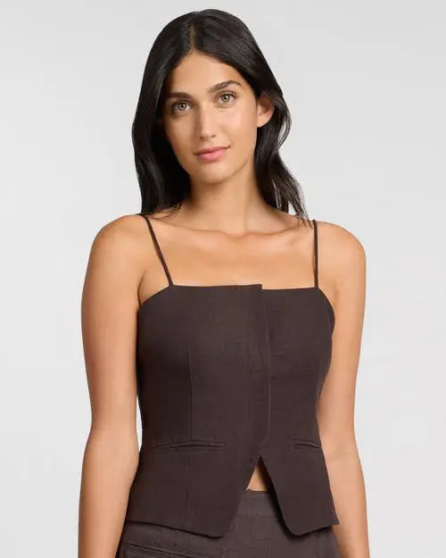 Onia Air Linen Strappy Square Neck Top - Espresso