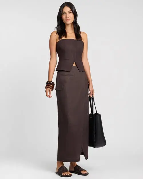 Onia Air Linen Strappy Square Neck Top - Espresso