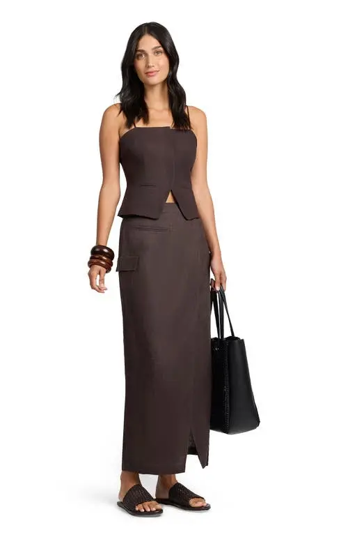 Onia Air Linen Strappy Square Neck Top - Espresso