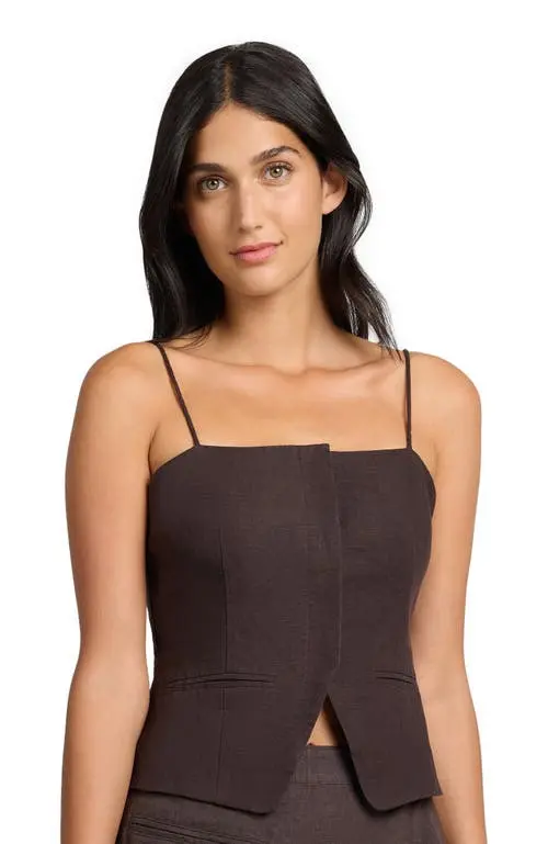 Onia Air Linen Strappy Square Neck Top - Espresso