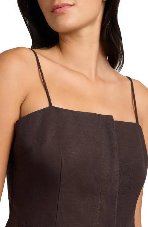 Onia Air Linen Strappy Square Neck Top - Espresso