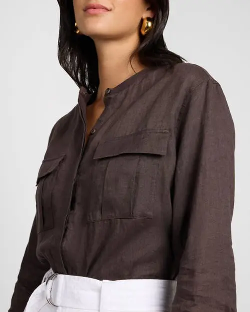 Onia Linen Utility Shirt - Espresso