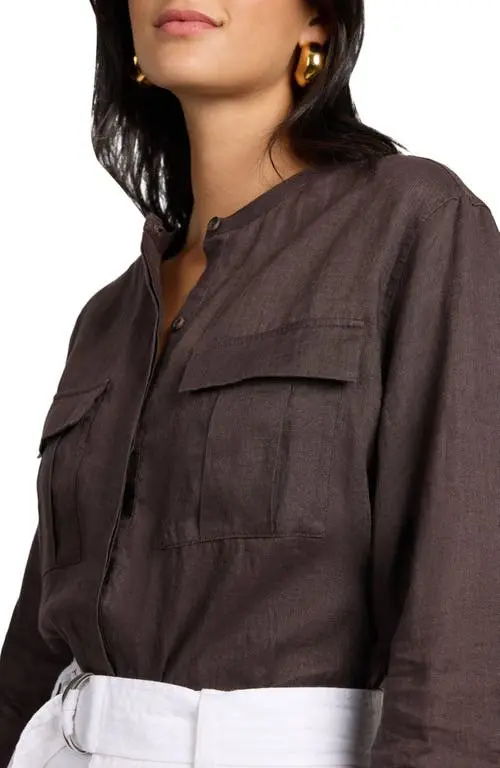 Onia Linen Utility Shirt - Espresso