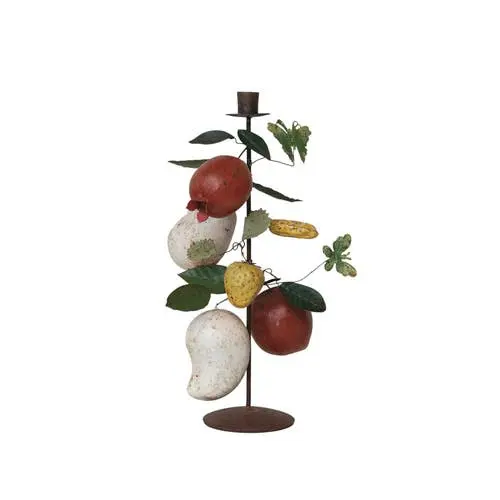 STORIED HOME Orchard Bounty Metal Taper Candle Holder - Red