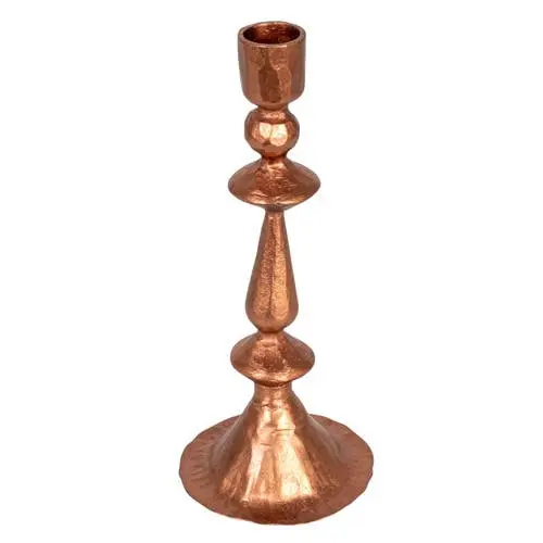 STORIED HOME 8.25" L Round Hand-forged Cast Metal Taper Holder - Copper