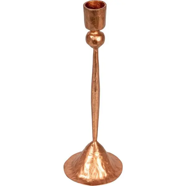 STORIED HOME 9.5" L Round Hand-forged Cast Metal Taper Holder - Copper
