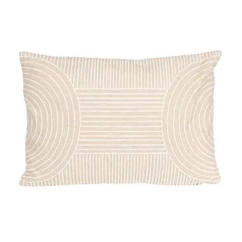 STORIED HOME Cotton Blend Embroidered Lumbar Pillow With Geometric Stripes - White