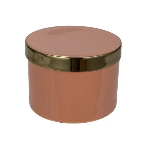 STORIED HOME Enameled Metal Box With Shiny Interior - Pink