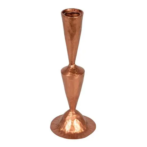 STORIED HOME Round Hand-forged Cast Metal Taper Holder - Copper