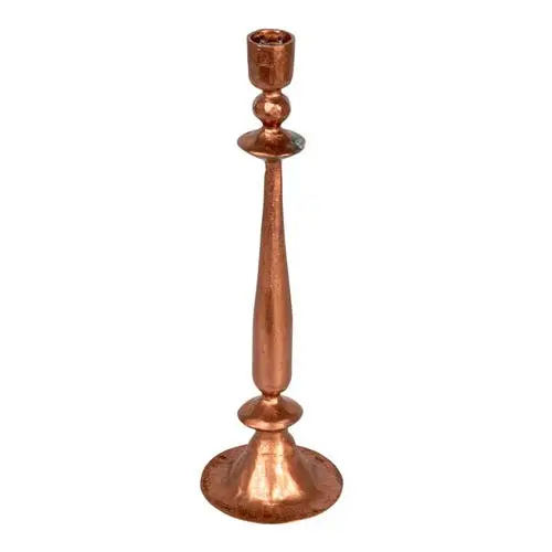 STORIED HOME 11.75 Round Hand-forged Cast Metal Taper Holder - Copper