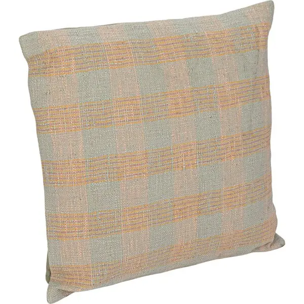 STORIED HOME Plaid Hand-woven Cotton Pillow, Mint - Orange