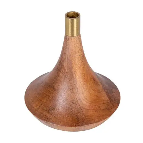 STORIED HOME Mango Wood And Metal Taper Holder - Natural