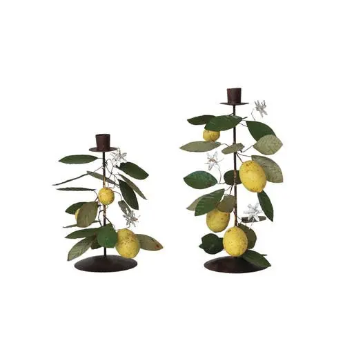 STORIED HOME Citrus Grove Metal Taper Candle Holders, Multicolor - Yellow