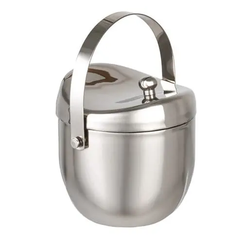 STORIED HOME 1-quart Stainless Steel Double-wall Ice Bucket With Handle And Curved Lid - Silver