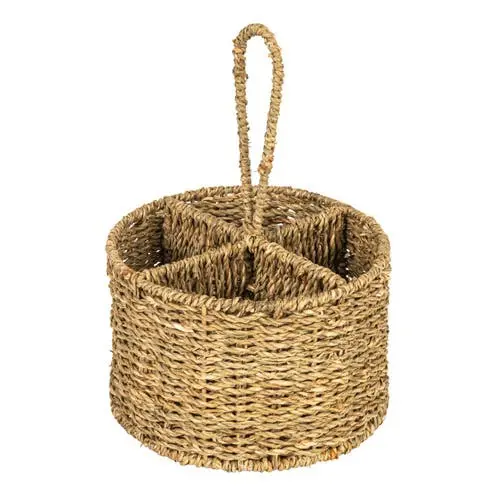 STORIED HOME Round Seagrass Multi-section Caddy