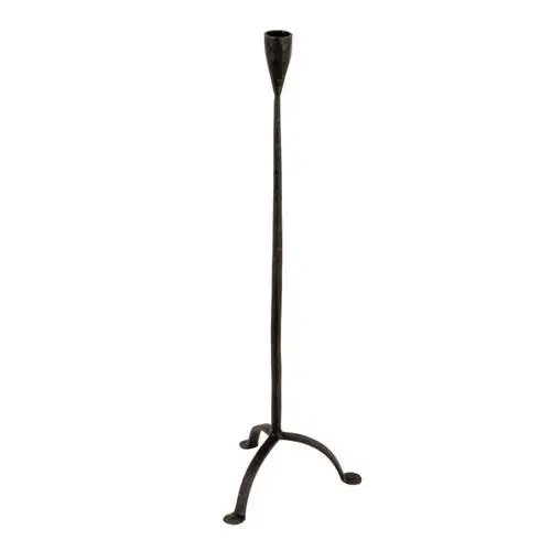 STORIED HOME 20"h Hand-forged Cast Metal Footed Taper Holder - Black