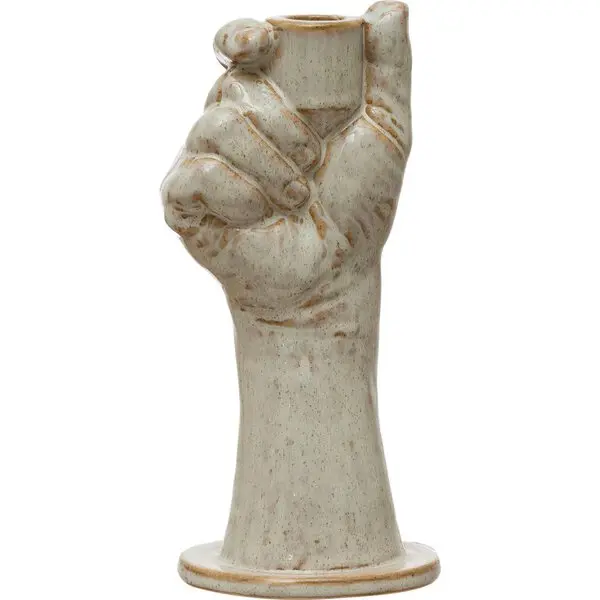 STORIED HOME Stoneware Hand Taper Holder, Reactive Glaze - Cream