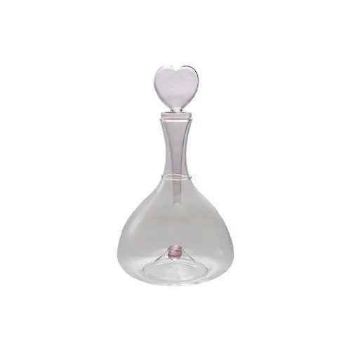 STORIED HOME 1.5 Quart Glass Decanter With Pink Heart Shaped Stopper - Clear