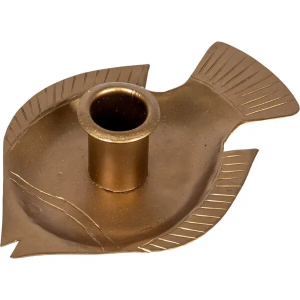 STORIED HOME Taper Holder With Embossed Fish Shaped Tray - Gold