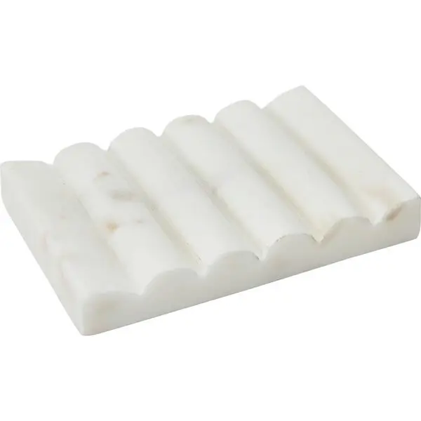 STORIED HOME Contemporary Carved Marble Soap Dish For Bathrooms - White