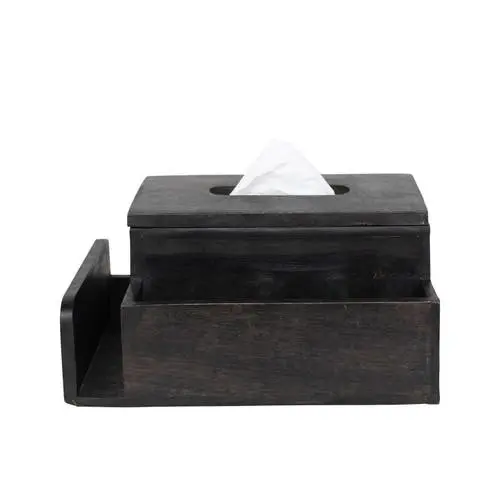STORIED HOME Mango Wood Tissue Box Holder With 4 Compartments - Black