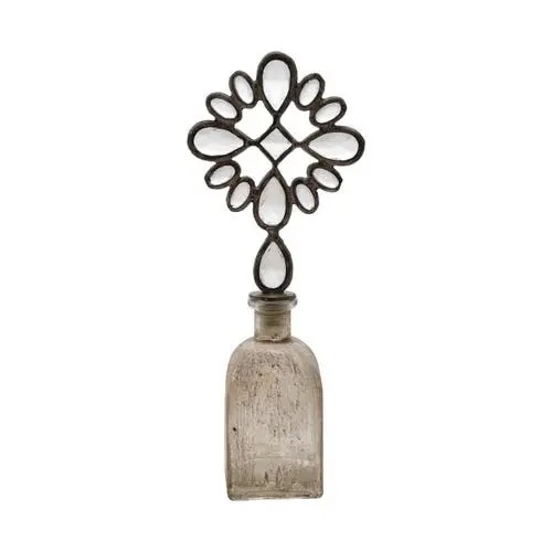 STORIED HOME Large Decorative Glass Bottle With Zinc Alloy Stopper - Silver