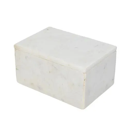 STORIED HOME Marble Box Storage Container With Lid - White