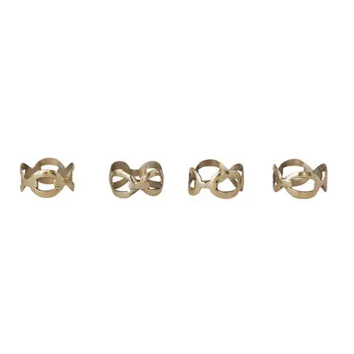 STORIED HOME 4-piece Chain Shaped Napkin Rings With Leather Tie - Brass