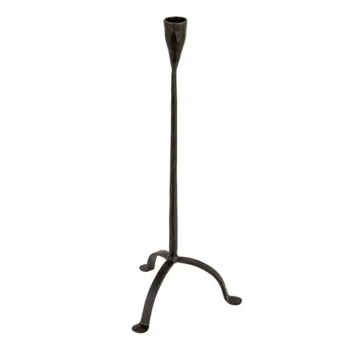 STORIED HOME 16"h Hand-forged Cast Metal Footed Taper Holder - Black