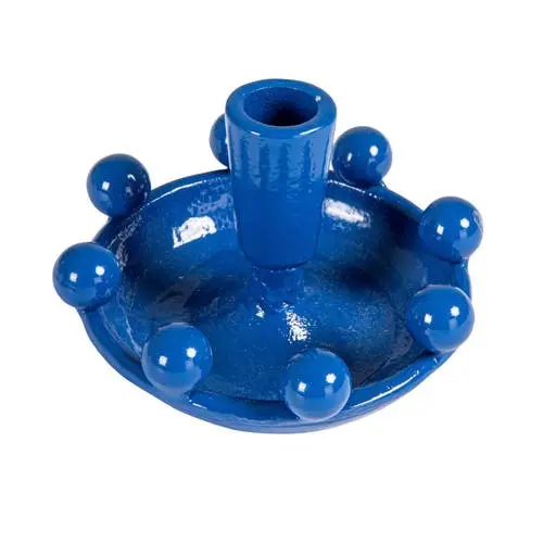 STORIED HOME Cast Metal Taper Holder With Orbs - Blue
