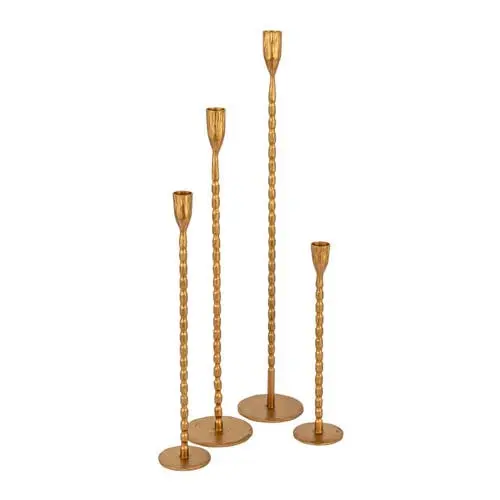 STORIED HOME 4-piece Hand-forged Cast Metal Taper Holders - Brass