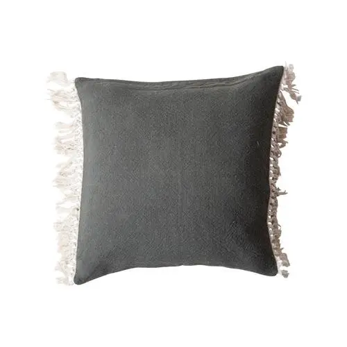 STORIED HOME Soft Cotton Pillow With Fringe - Natural