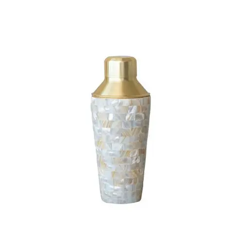 STORIED HOME 24-ounce Stainless Steel And Mother Of Pearl Inlaid Cocktail Shaker - White