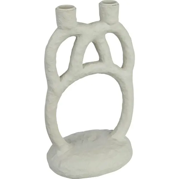 STORIED HOME Modern Sculptural Double Taper Candle Holder - Cream