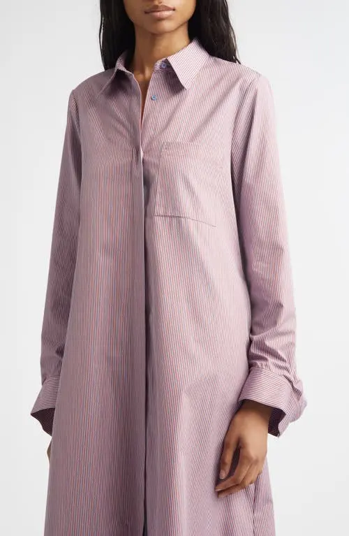 TWP Jennys Stripe Long Sleeve Cotton Shirtdress - Rust/blue