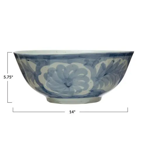 STORIED HOME Hand Painted Stoneware Bowl With Floral Design