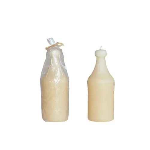 STORIED HOME Unscented Embossed Bottle Shaped Candle - Cream
