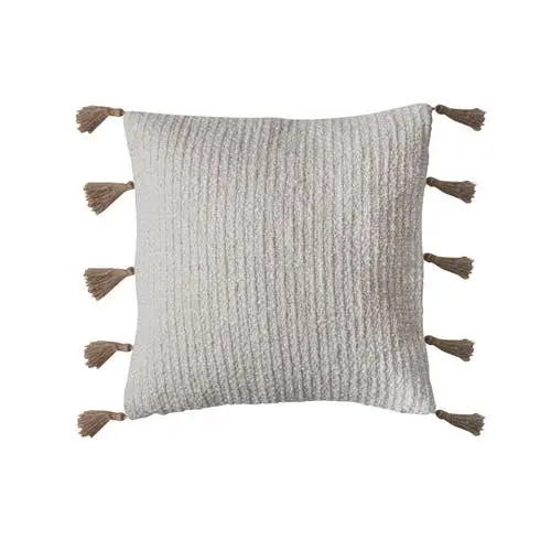 STORIED HOME Cotton And Linen Blend Pillow With Jute Tassels - Natural