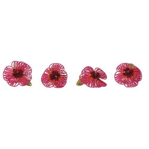 STORIED HOME 4-piece Round Handmade Glass Beaded Flower Napkin Rings - Pink