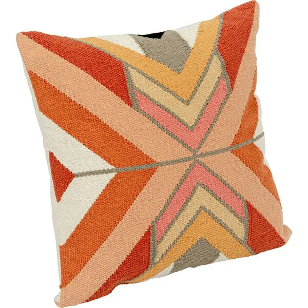 STORIED HOME 20 Inches Square Woven Cotton Pillow With Chevron Pattern - Orange