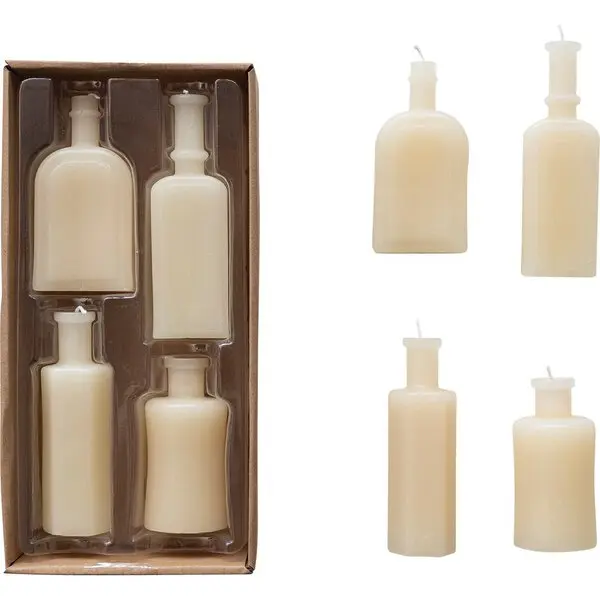 STORIED HOME Unscented Bottle Shaped Candles - Cream